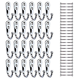 Sunmns 24 Pieces Coat Hooks Single Wall Mounted Robe Hook Hanger with 50 Pieces Screws (Silvery)