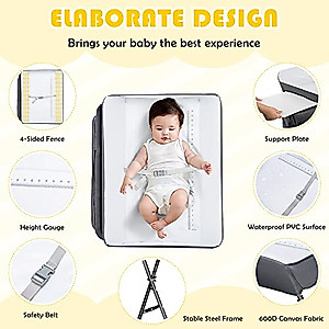 Costzon Portable Baby Changing Table, Height Adjustable Mobile Nursery Station with Waterproof Surface, Safety Belt, Lockable Wheels, Large Storage, Folding Diaper Station for Newborn Infant (Grey)