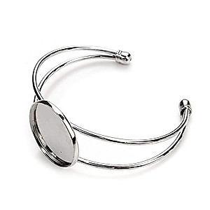 MIAO JIN 10 Pcs 25 mm Adjustable Round Cabochon Bezel Tray Blank Bangle for Crafting DIY Bracelets Making(Silver)