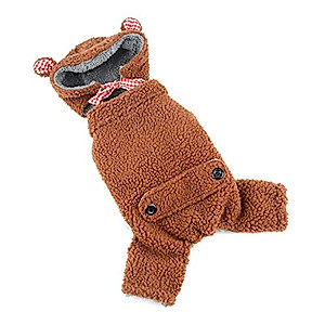SELMAI Soft Fleece Dog Winter Coat Four Legs Cute Bear Design Removable Hat Warm Pet Clothes for Small Medium Dogs Cats Apparel for Puppy Comfy Chihuahua Jumpsuit Cold Weather Solid Color Brown XL
