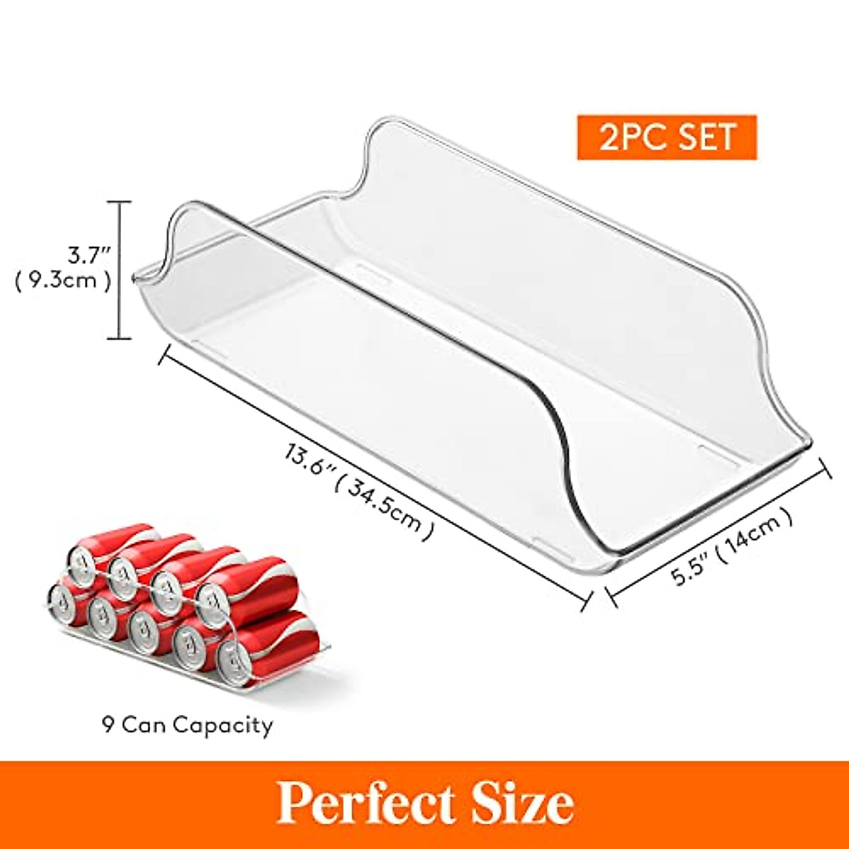 Lifewit 2pcs Soda Can Organizer for Refrigerator Kitchen Pantry Fridge Freezer Countertop Cabinet in Home, Office, Clear Plastic Beverage Drink Holder Rack, Each for 9 Pop Cans 355ml