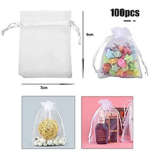 FOBGEL 100 Pcs White Organza Bags 2.8x3.5 (7x9cm), Drawstring Jewelry Gift Bag, Small Gift Bag, For Party, Jewelry, Christmas, Lavender, Festival, Bathroom Soaps, Makeup, Organza Favor Bags
