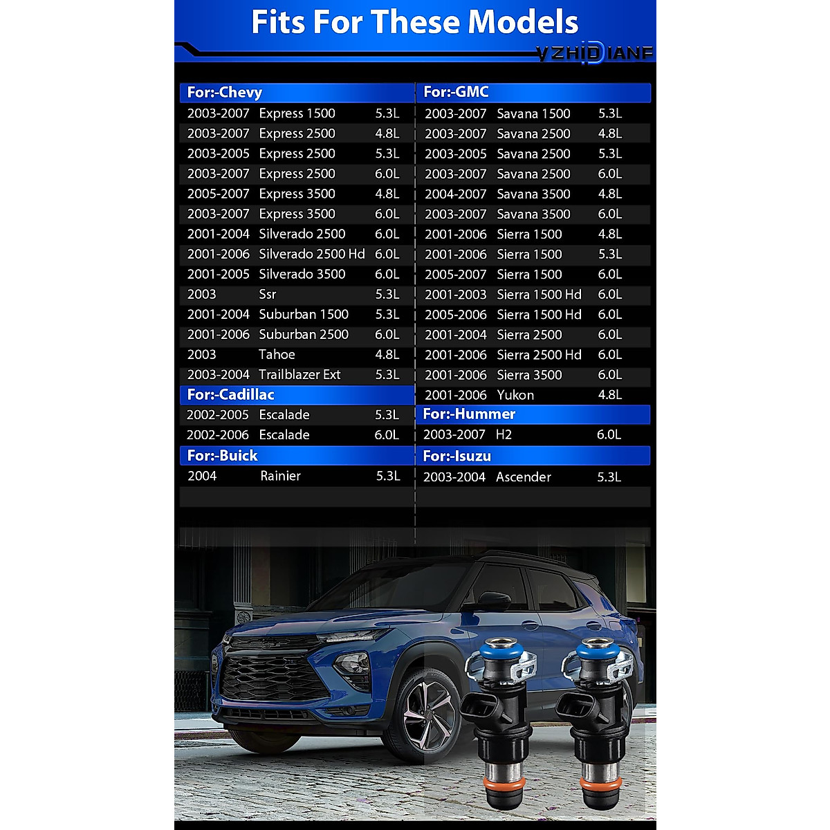 YZHIDIANF 17113698 Fuel Injectors FJ315 Fits For:-Chevy Silverado 1500 2500 3500 Tahoe For:-GMC Sierra Yukon For:-Cadillac Escalade For:-Buick Rainer 4.8 L 5.3 L 6.0 L 2001-2007, 17113553 (8pcs)