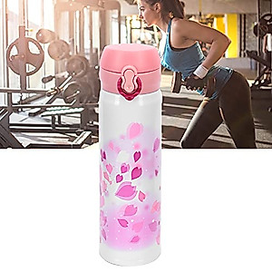 Vacuum Insulated Stainless Steel Thermos Cup,Portable Leakproof Coffee Beverage Travel Mug with Removable Lid for Biking Backpack Camping Office (Cherry blossoms)