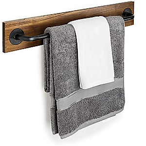 MyGift Rustic Burnt Wood Bathroom Towel Bar with Metal Rod, Wall Mounted Bath Towel Rack
