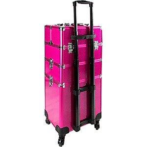 Ver Beauty 4 Wheels Removable Rolling Art Craft Tool Case Storage Organizer Travel Adjustable Dividers – VT003, Magenta Glitter