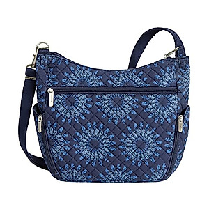 Travelon Anti-Theft Classic Crossbody Bucket Bag, Geo Sunflower, 14’ x 11” x 4”