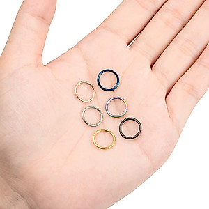 EVISPOL 5Pcs Set 16G Nose Rings 316L Surgical Steel Hinged Nose Ring Hoop Septum Clicker for Women Men Lip Nipple Rings Cartilage Rook Helix Earring Conch Tragus Daith Earrings Piercing Jewelry-10mm