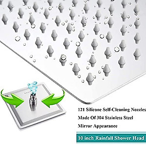 10'' Square Rain Shower head with 11 Inches Adjustable Extension Arm, Large Stainless Steel High Pressure Shower Head,Ultra Thin Rainfall Bath Shower Easy to Clean and Install(Chrome)