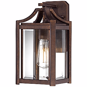 Franklin Iron Works Rockford Farmhouse Rustic Outdoor Wall Light Fixture Bronze Iron 12 1/2" Clear Beveled Glass Panel for Exterior House Porch Patio Outside Deck Garage Yard Front Door Garden Home