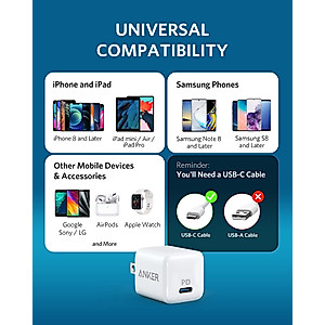Anker [2-Pack] USB C Charger, Nano Charger 20W Powerport PD Durable Compact high Speed USB C Wall Charger, for iPhone 13/13 Mini/13 Pro/13 Pro Max/12