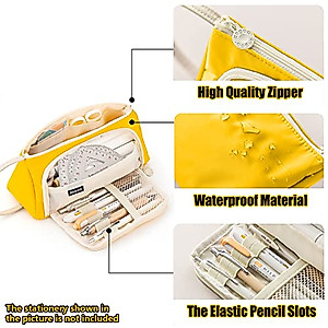 Large Capacity Pencil Case Pencil Pouch Handheld Pen Bag Cosmetic Portable Bag for Office School Teen Girl Boy (Yellow)