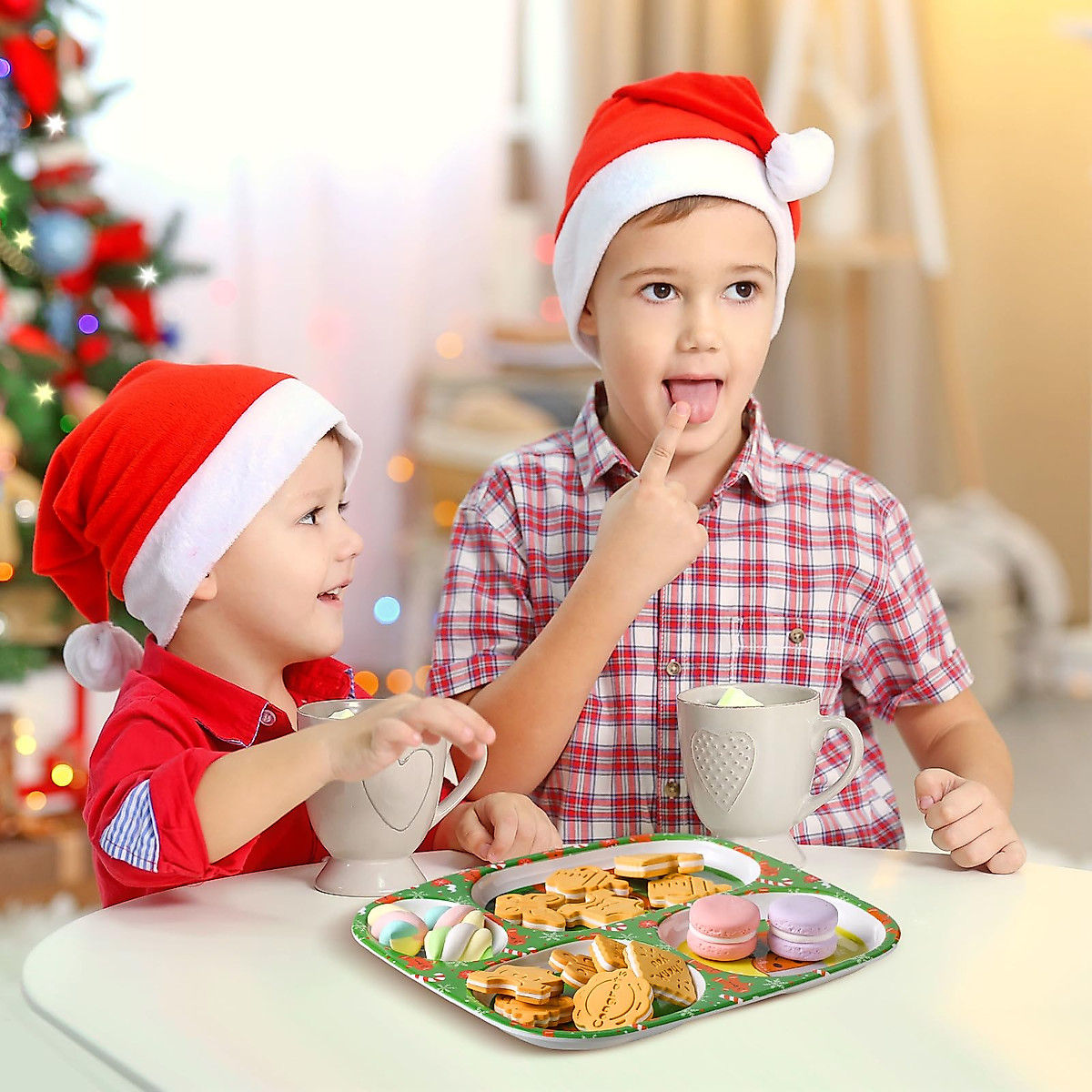 Hoolerry 4 Set Dinner Plate for Kids Boys Girls Dinnerware Divided Plates with Fork and Spoon Elk Shark Dinosaur Vehicle Excavator Unicorn Kids Dishes for Top Rack Dishwasher Safe(Cute)