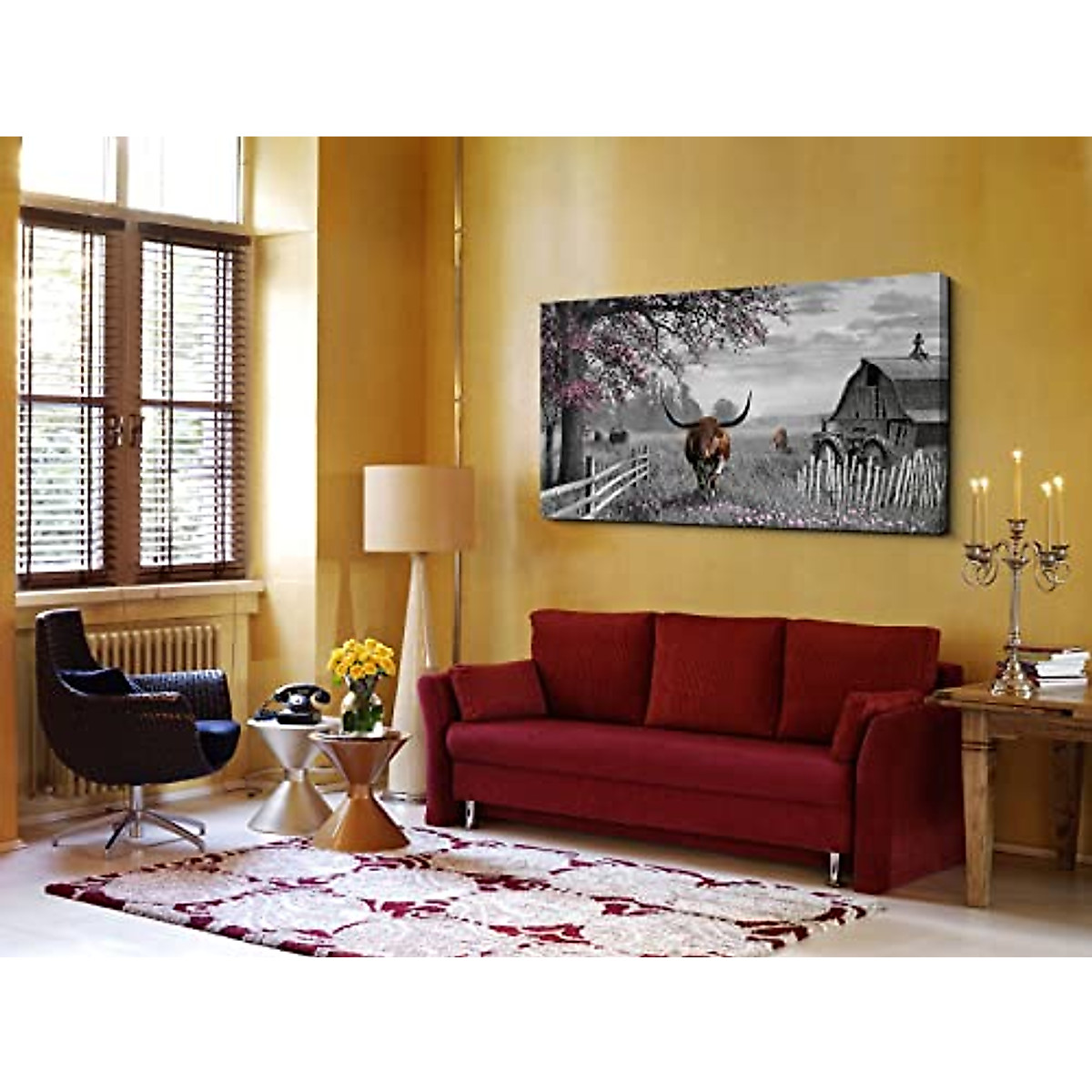 Jufahivos Western Decor Cow Print Black and White Wall Art for Living Room Bedroom office Wall Art Pink Pictures Rusti Decor Cow Wall Art for Living Room Decorations Wall Art 24x48 Inches Wall Art