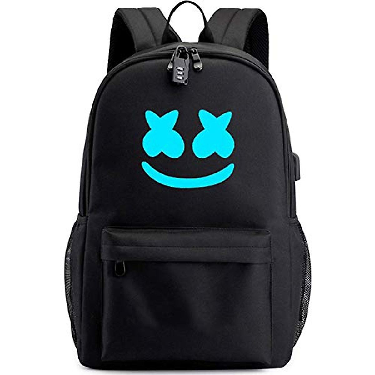 Mello Backpack Marshmallow Backpack Glow in Dark Smile Laptop Backpack for Boys USB Charging Backpack w/USB Headphone Ports & Cables & Lock (Classic Mello)
