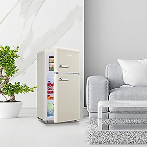 DEMULLER Mini Refrigerator 3.5 Cu.Ft Dual Door Fridge with Handle Adjustable Temperature with Top Mount Freezer Ideal for Home, Office, Dorm White