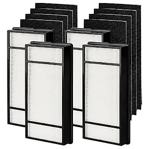 KEYJINIU 4 Pack HRF-H1 HRF-H2 / Filter (H) + 8 Pack Carbon Pre Filter Compatible with Honeywell HPA060, HPA160, HPA050, HPA150, HHT055, HHT155