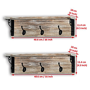 Spiretro Wall-Mounted Coat Hook Rack with Shelf - Set of 2 - Rustic Wood Grey - Entryway Mudroom Bathroom Organizer
