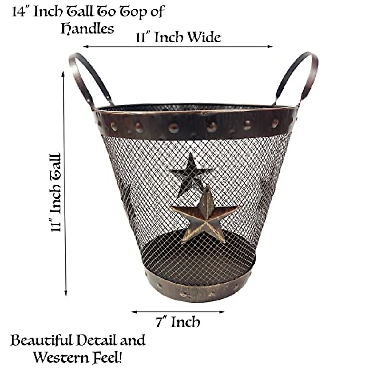 Urbalabs Rustic Lone Star Metal Bathroom Trash Can Office Western Waste Basket Country Wastebasket Office Wire Garbage Can Cowboy Gun Decor Bathroom Decor Cowboy Decor for Bathroom (Large)