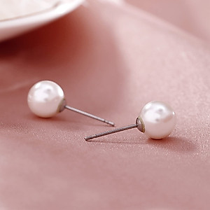 LZMEI White 8mm Glass Pearls Necklace Bracelet Earring Jewelry 3 Set Wholesale for Women Girls (14.5inch)