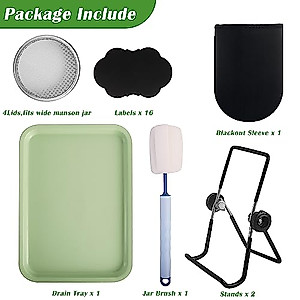 Sprouting Kit, Sprouts Growing Kit with 4 Screen Sprout Lids, 2 Stands, Tray, Blackout Sleeve, Stickers and Brush for Bean, Broccoli, Alfalfa Sprouts (No Manson Jar)