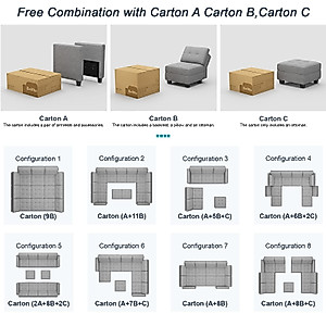 Belffin Modular U Shaped Sectional Sofa Couch with Reversible Chaises 6-seat Sectional Couch with Storage Seat Modular Sectional Set with Ottomans Light Grey