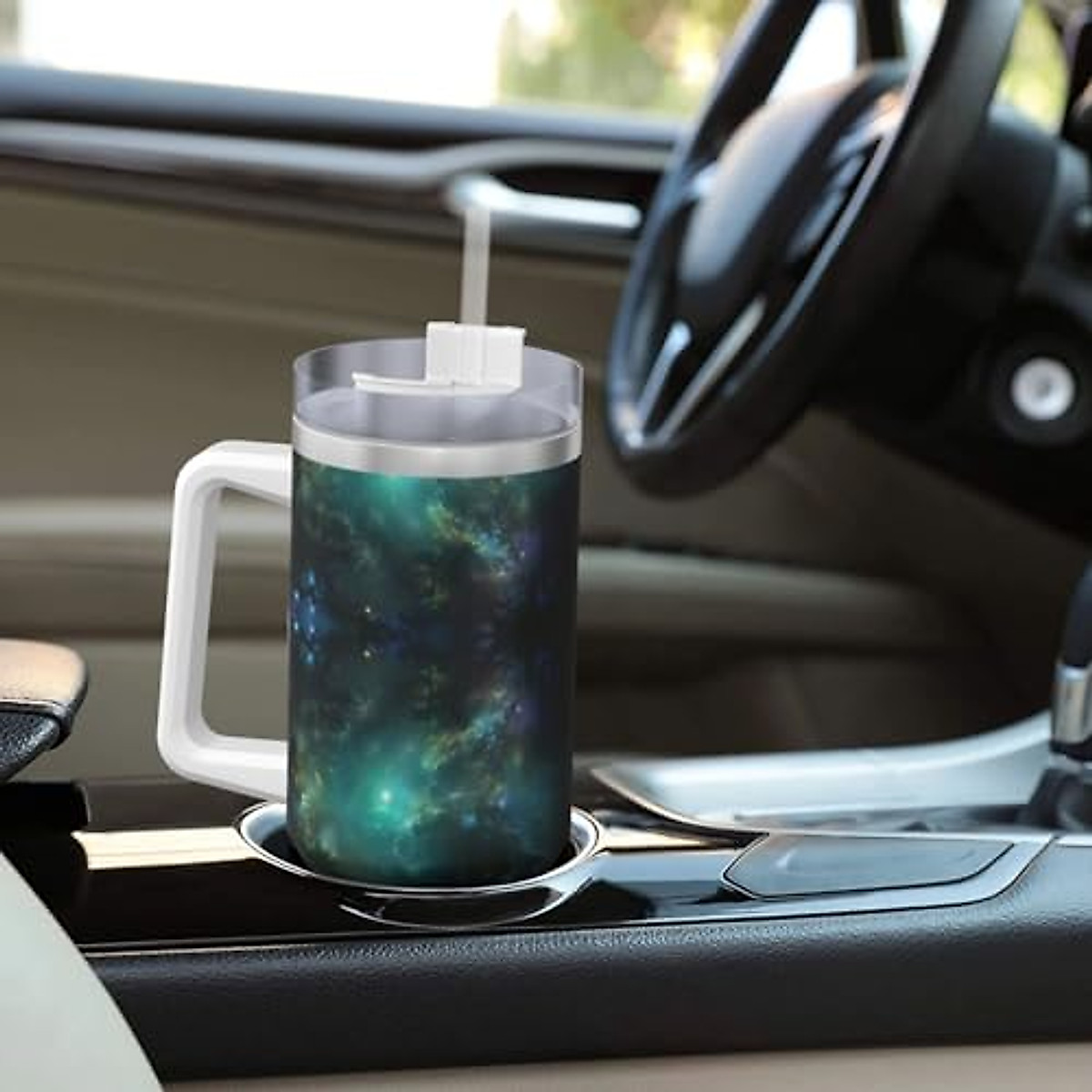 HULIBIN Galaxy Background Print Double Deck Stainless Steel Travel Coffee Cup With Lid 40 Oz Ice Bully Cup