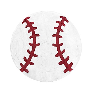 Sweet Jojo Designs Red and White Round Accent Floor Rug or Bath Mat for Baseball Patch Sports Collection