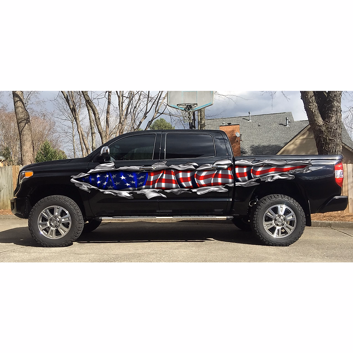 US Flag Car Vinyl Decal, US Pride Car Graphics, American Flag Car Wrap, USA Flag Ripped Metal Full Color Car Design, Patriotic Car Sticker (25x135)