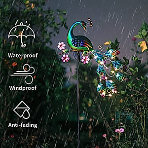 DREAMSOUL Pathway Lights Solar Powered, Metal Peacock Garden Decor - Waterproof Peacock Solar Walkway Lights for Outdoor Yard Lawn Driveway Decorations