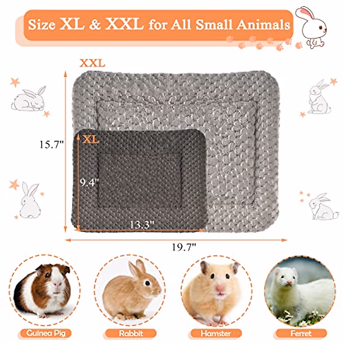 catadog Small Animal Bed Mat, Soft & Warm, Suitable for Guinea Pig, Hamster, Rabbit, Rat and Bearded Dragon (X-Large(13.3''x9.4''), Star Grey)