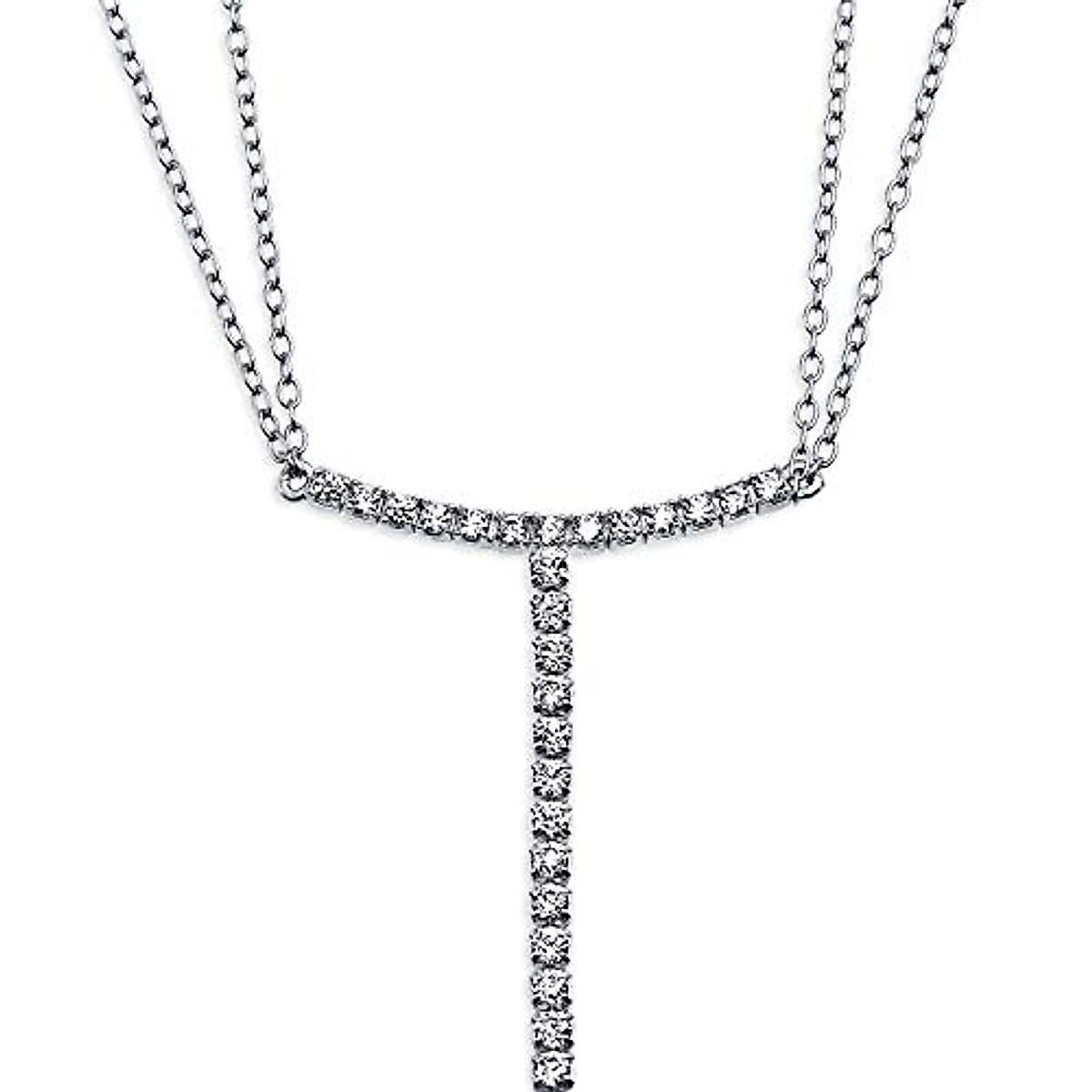 Minimalist Simple Thin Cubic Zirconia Pave CZ Lariat Choker Necklace For Women For Prom For Wedding .925 Sterling Silver Adjustable