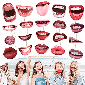 cobee Party Photo Booth Props, 20pcs Funny Mouth Lips Photo Booth Prop with Wood Stick Novelty Selfie Handheld Props for Carnival, Wedding, Birthday, Graduation, Party, Halloween Accessories(Style A)