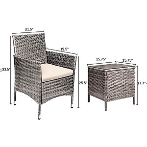 Devoko 3 Pieces Patio Furniture Sets Clearance PE Rattan Wicker Chairs with Table Outdoor Garden Porch Furniture Sets (Light Grey)