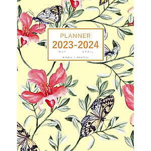 Planner 2023-2024: 8.5 x 11 Weekly and Monthly Organizer from May 2023 to April 2024 | Realistic Butterfly Flower Design Yellow