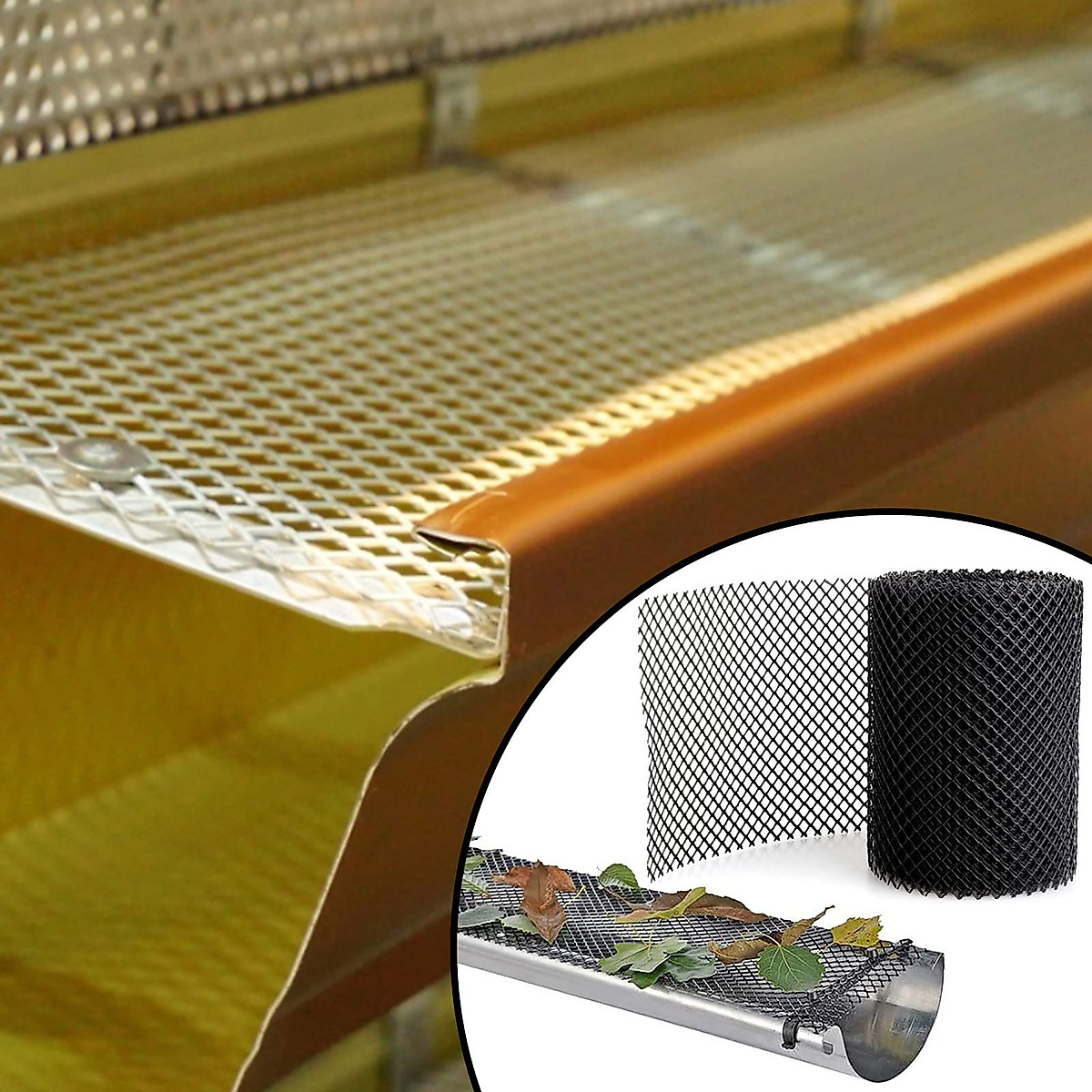 DEYROS Gutter Guard Mesh, 15cm X 6m Gutter Guards Leaf Protectors, Mesh Gutter Safeguard with 15 Fixing Hooks, Blocking Garbage Leaf Prevention Gutter Mesh for Leaves, Twigs and Branches