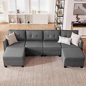 Tbfit Modular Sectional Couch Sofa, Convertible U Shaped Couch with Storage Ottomans, 6 Seat Modular Sectionals Sofa Couches for Living Room, Dark Grey