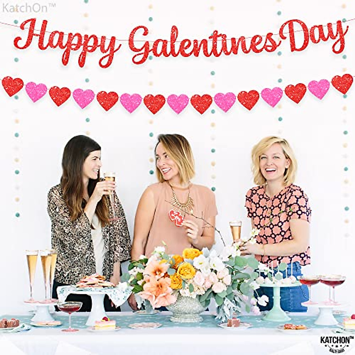 Glitter, Red Happy Galentines Day Banner - 2 Strings, No DIY | Happy Galentines Day Decorations | Galentines Day Party Favors for Be My Galentine Decor | Galentine's Day Decorations, Galentines Décor