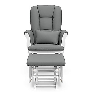 Storkcraft Tuscany Custom Glider and Ottoman with Lumbar Pillow, White/Grey