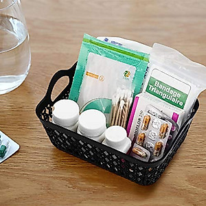 Rinboat Small Plastic Desktop Storage Basket Tray, Black, 12 Packs