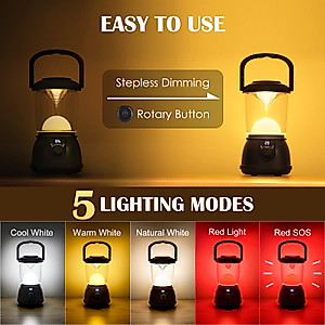 Sinvitron LED Camping Lantern Rechargeable, Up to 150H Play, 5 Light Mode, 5200mAh Power Bank, IPX5 Waterproof, Tent Lights Lantern Flashlight for Power Outages, Hurricane, Emergency, Home (Black)