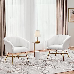 Yaheetech Boucle Barrel Chair, Modern Living Room Chair with Metal Legs and Soft Padded, Comfy Side Chair for Bedroom/Office/Study/Waiting Room, White, 2pcs