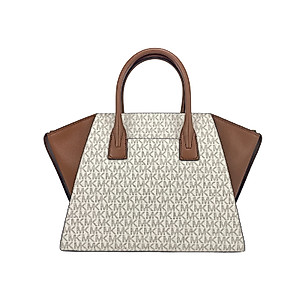 Michael Kors Avril Large Top Zip Satchel Shoulder Bag MK Vanilla MK Signature