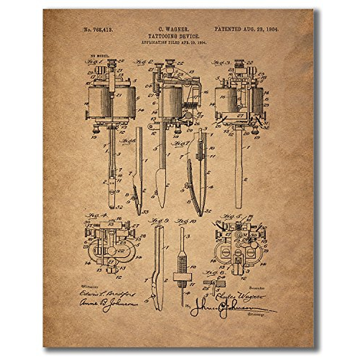 Tattoo Artist Patent Prints - Set Of 4 Vintage Wall Art Photos