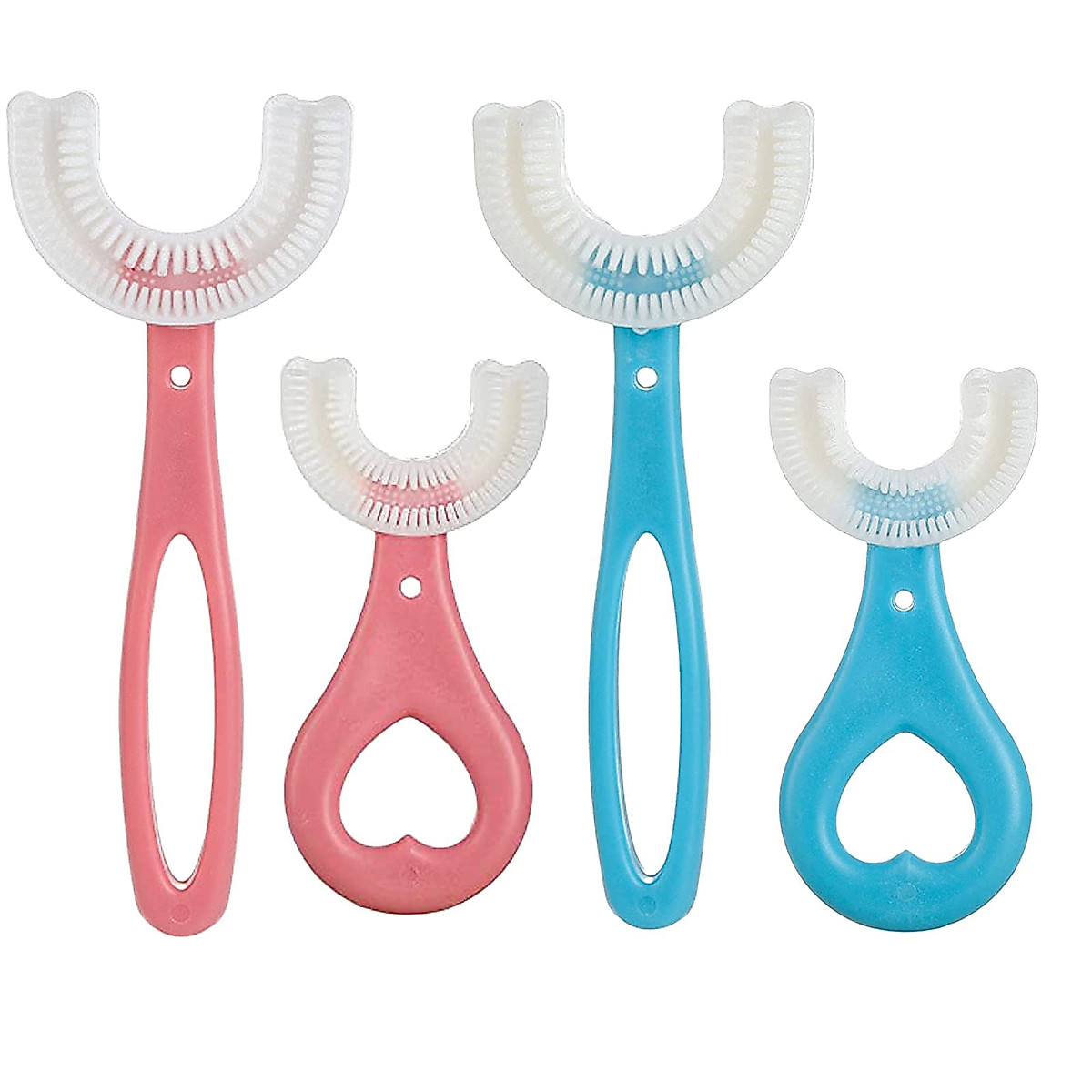 Pritbon 4pcs Kids U Shaped Toothbrush with Silicone,U-Type Toothbrush with Handle 360° Thorough Cleansing for Toddlers and Kids(2-8 Years Old), Blue, 4 Piece Set