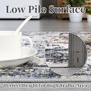 COZYLOOM Area Rug 2x6 Washable Hallway Runner Rug Non-Slip Entryway Laundry Rug Runner Non Shedding Floor Carpet Vintage Rugs for Hallway Bedroom Kitchen Bathroom, Blue/Grey