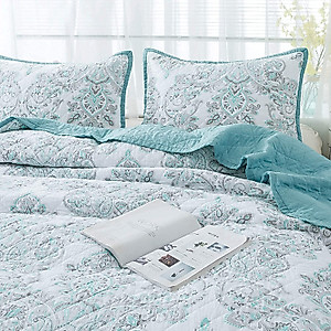 KASENTEX Authentic 100% Cotton 3-Piece Oversized Twin XL Quilt Set Soft Bedspread Coverlet Sets (Blue Paisley, 80X106+20X26 X2)