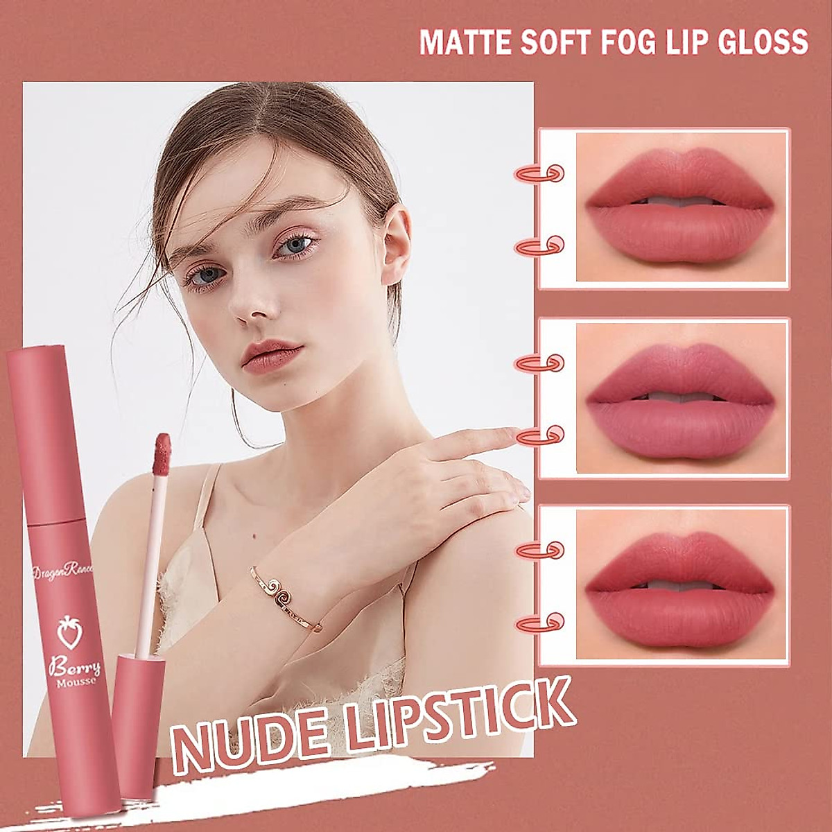 3 PCS Nude Matte Liquid Lipstick Set, Natural Matte Velvet Lip Tint Smooth Crayon Lip Stain, Moisturizing Lip Gloss Long-Lasting Waterproof Non-stick Cup Not Fade Matte Lipstick for Women & Girls (C)