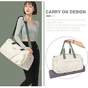 Gym Bag for Women Small Travel Duffle Bag with Shoe Compartment, Waterproof Sports Carry on Bag with yoga Mat Trolley Sleeve, Tote Bags, Beige Green