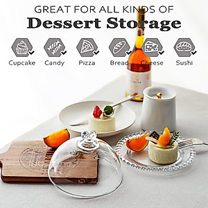 kanpura 7" Crystal Cake Plate with Dome, Cake Stand with Cover, Round Pattern Glass Serving Platter with Lid for Kitchen Dining Bakery Pastries Display, Party, Entertaining, Dishwasher Safe(Clear)